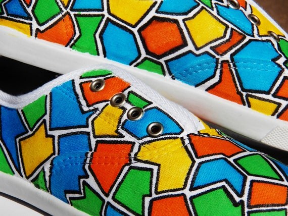 Items similar to Handpainted Custom Geometric Canvas Shoes - Made to ...