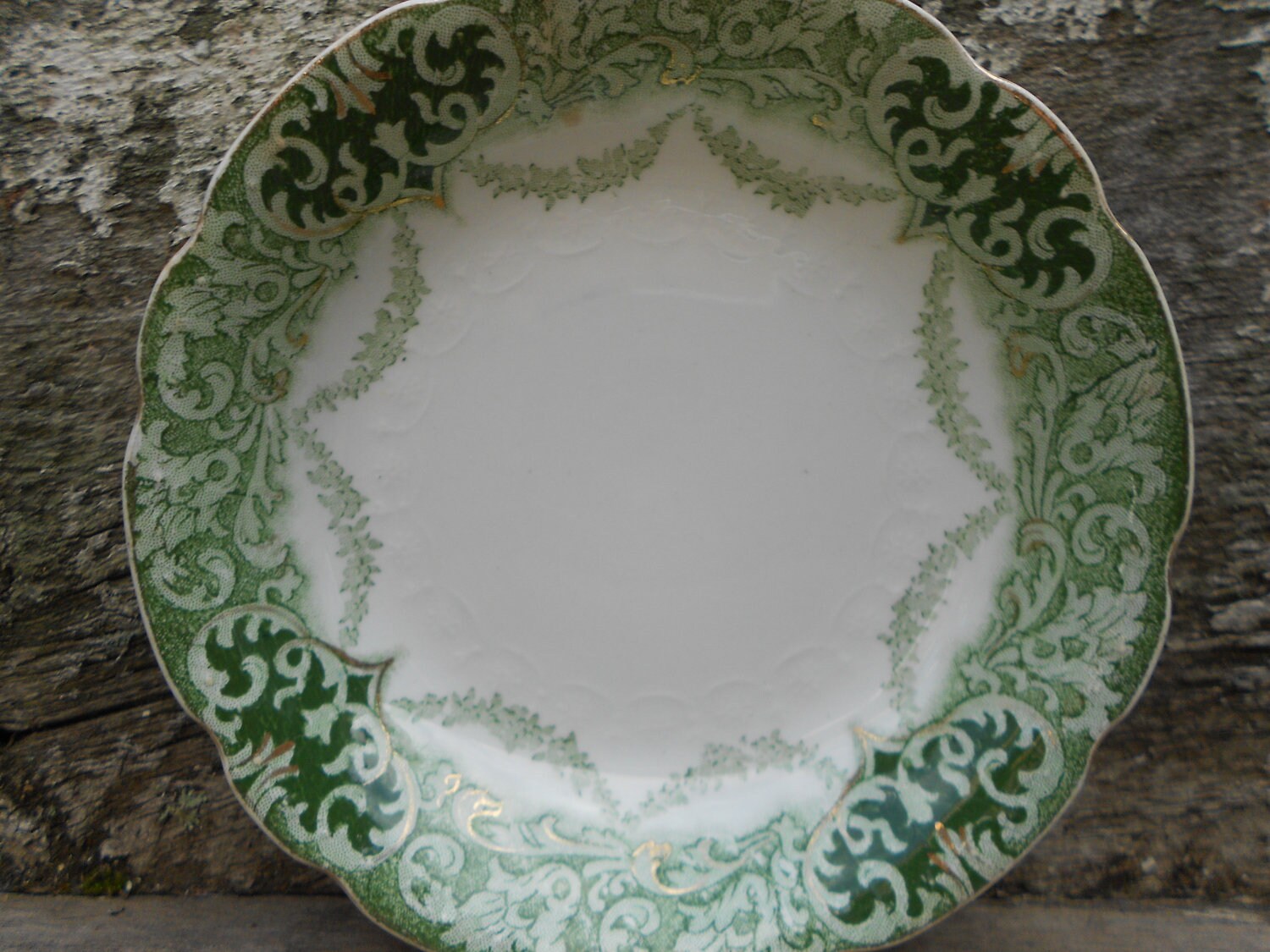 SET OF 3 Antique Green Transferware Dishes circa. 1910