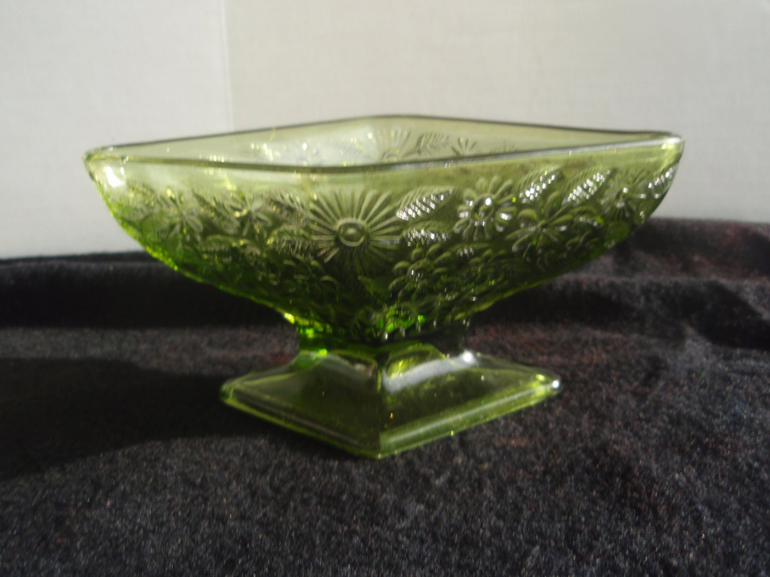 Green Pressed Glass Dish Vintage Candy And Nut Dish Vintage