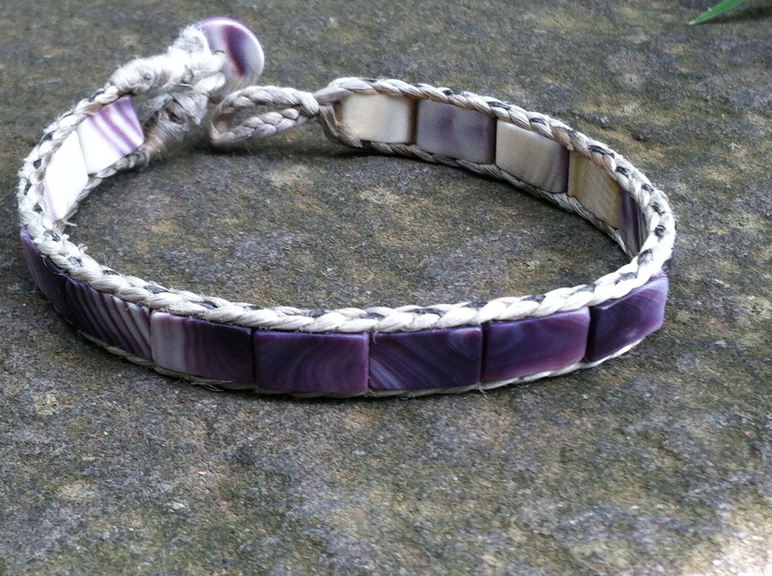 Items similar to 7" Flat Bead Wampum Bracelet with False Sinew Braid on ...