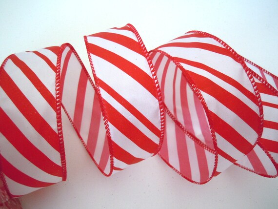 Items similar to wired Christmas ribbon decorations red peppermint ...