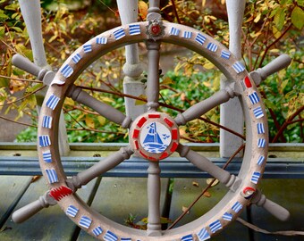 Items similar to Natical Captains Wheel Red Enamel Silvertone Brooch on ...