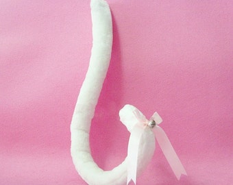 60 cm Kitty Cat TAIL Black or White w wire n cotton twist-able bendable ...