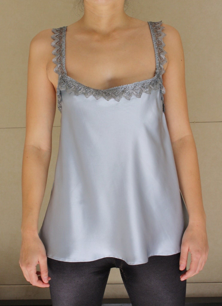 50 Off Silk Satin Camisole Top With Decorative Vintage Lace