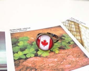 Ring - Canada Flag -Antique Bronze Adjustable, Simple, Unique, Glass ...