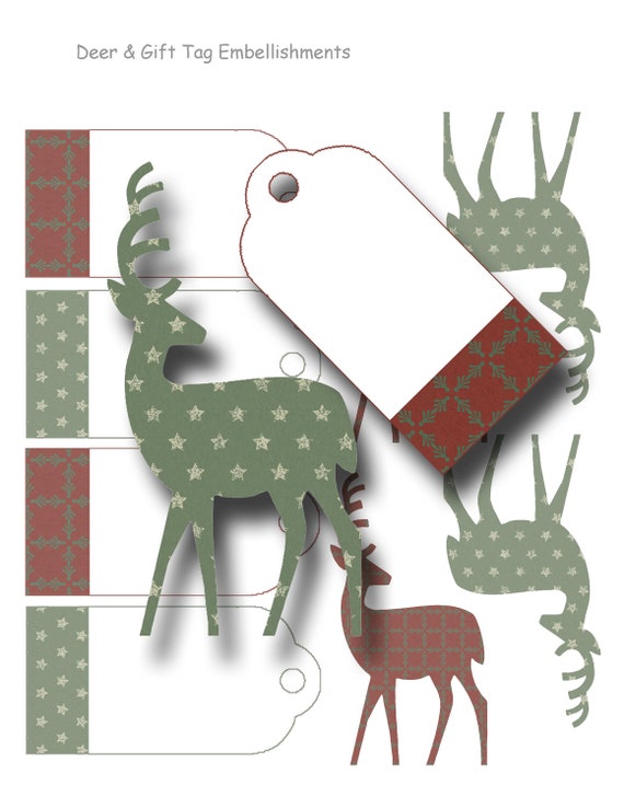 Items Similar To Printable Digital Deer And Gift Tag Embellishments 