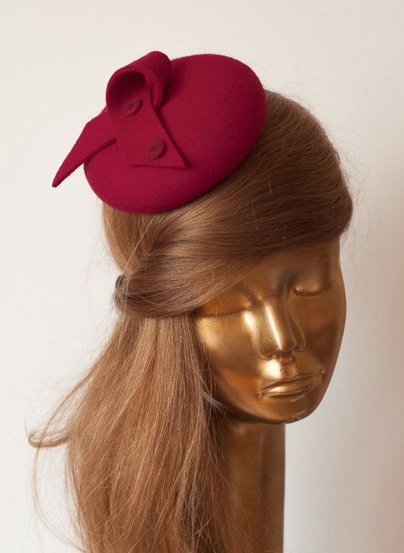 Unique MODERN Red Felt FASCINATOR. Fascinator for Women
