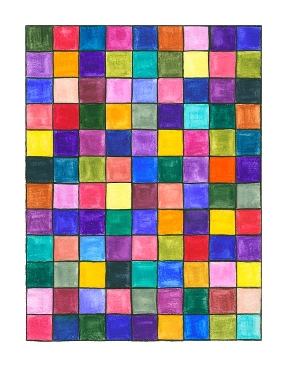 watercolor giclee painting checkerboard/quilt-look on cold
