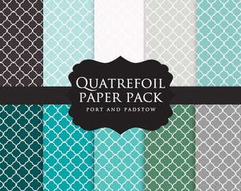 Green scrapbook digital paper quatrefoil four leaves