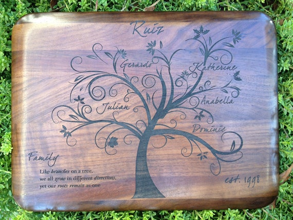 Personalized Engraved Walnut Wood Family Tree by Laserbird on Etsy