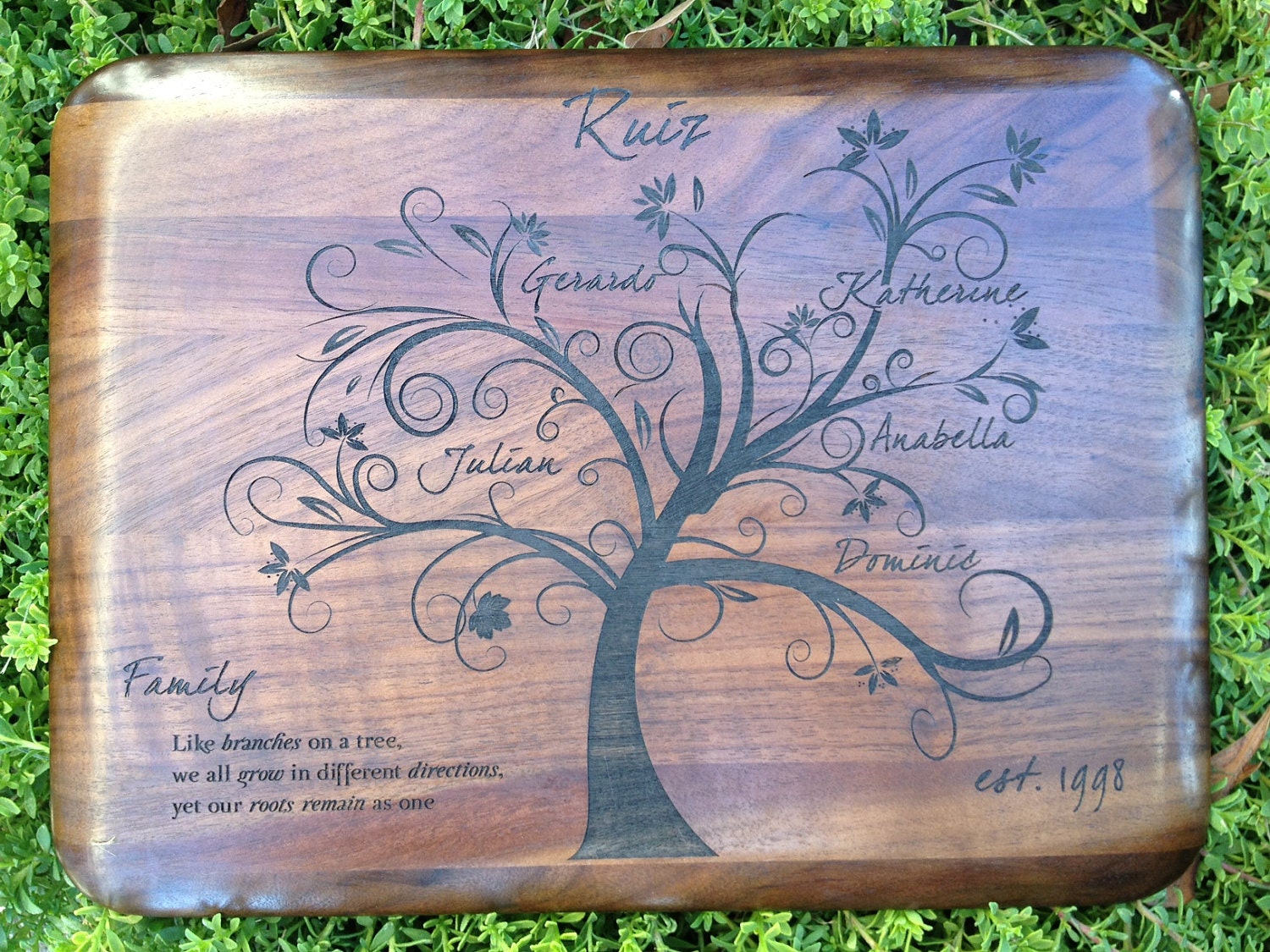 Personalized Engraved Walnut Wood Family Tree Keepsake Plaque