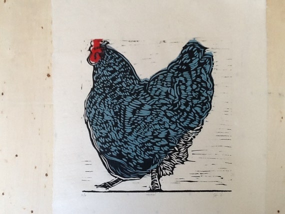 Items similar to Chicken Woodcut Prints - Strutting Hen on Etsy