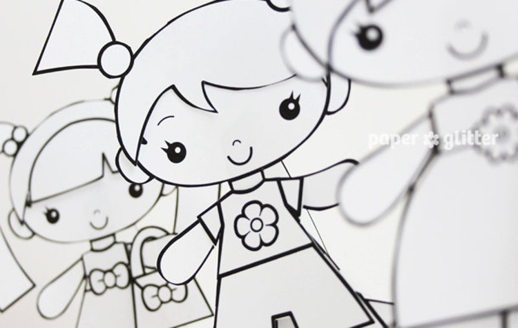 Paper Dolls COLORING PAGES Printables Kit PDF by paperglitter