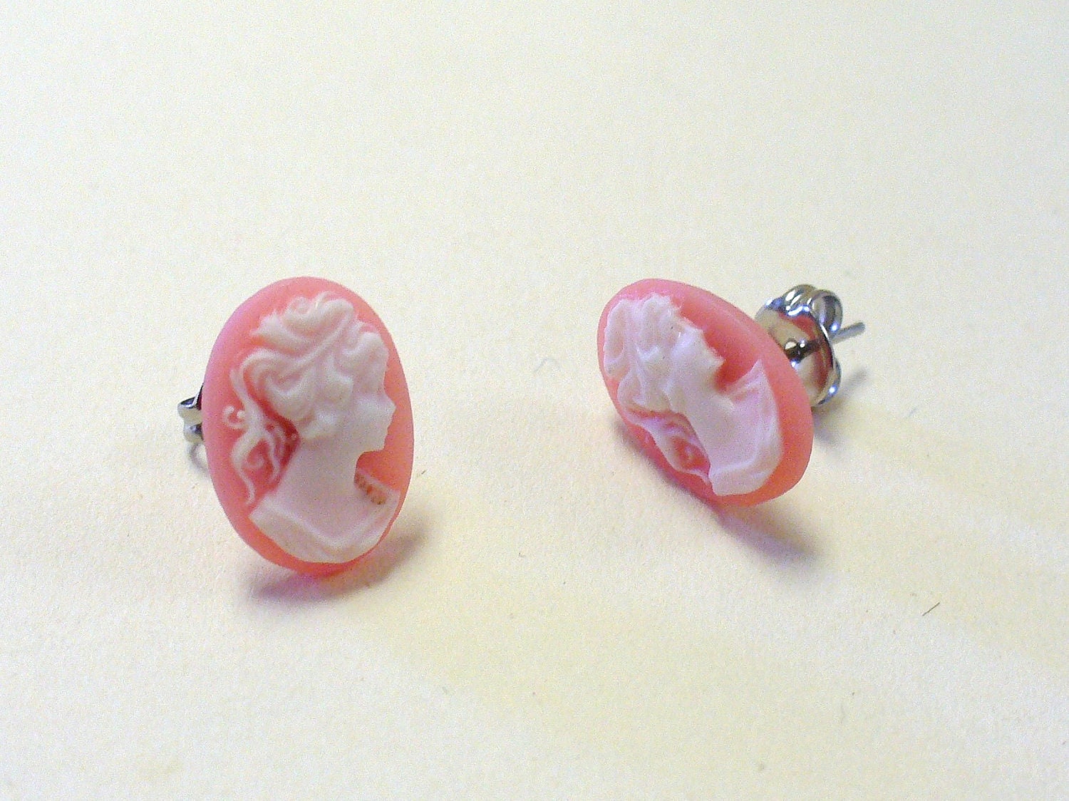 Vintage Pink Cameo Earrings DEADSTOCK