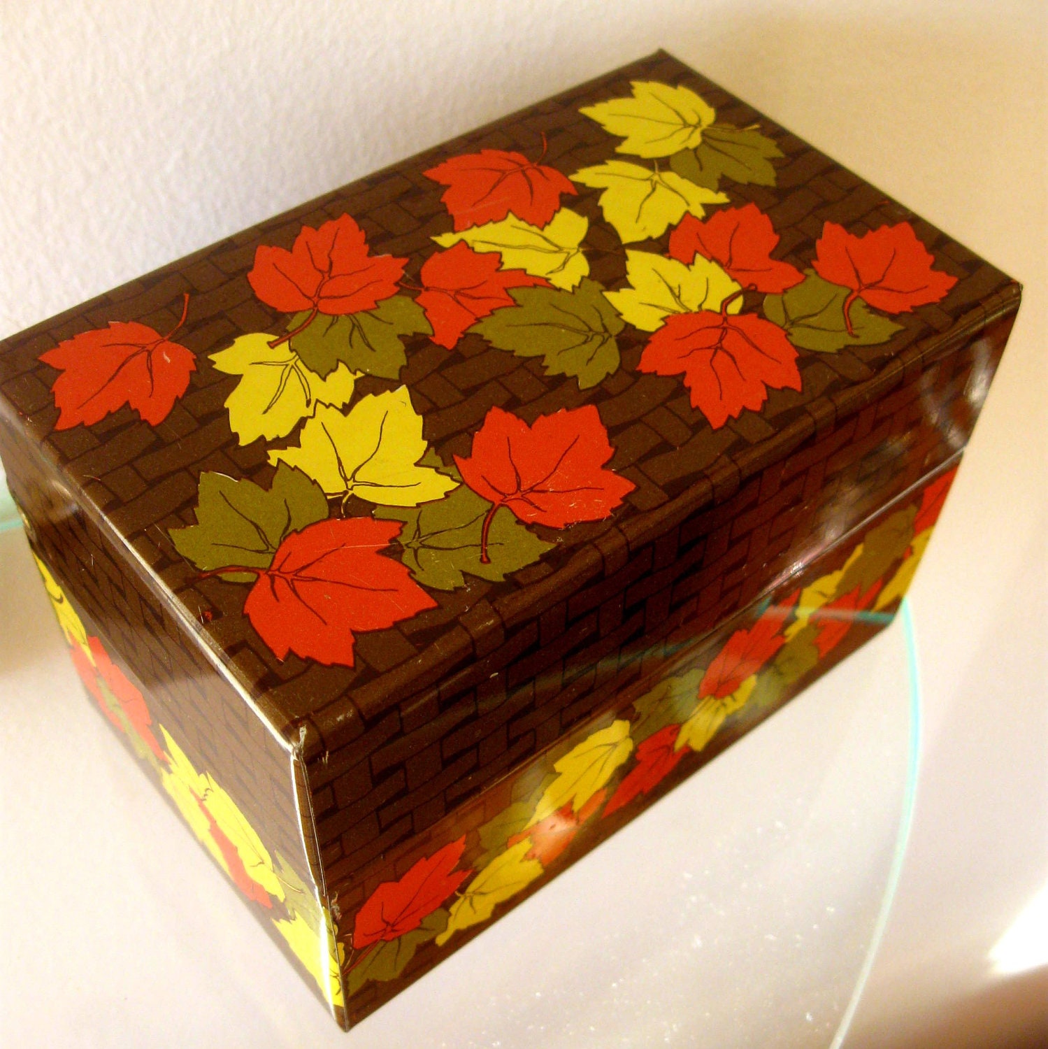 Vintage Recipe Box Card Box Metal Decorative Retro Storage Box Maple ...