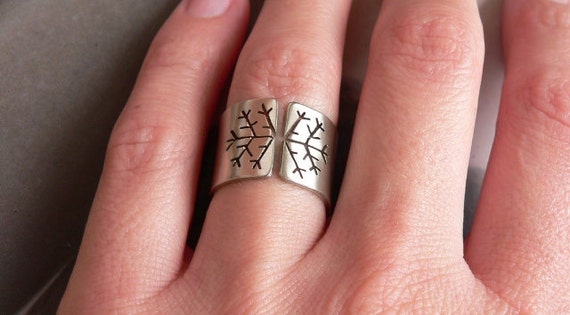 Snowflake ring rustic silver ring wide band ring metalwork
