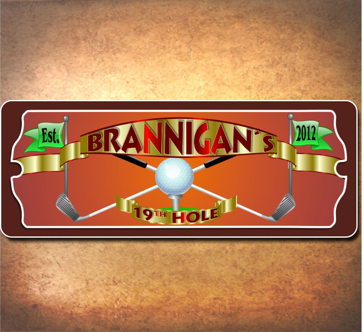 19th Hole Golf Custom Personalized Sign with Golf Ball Clubs