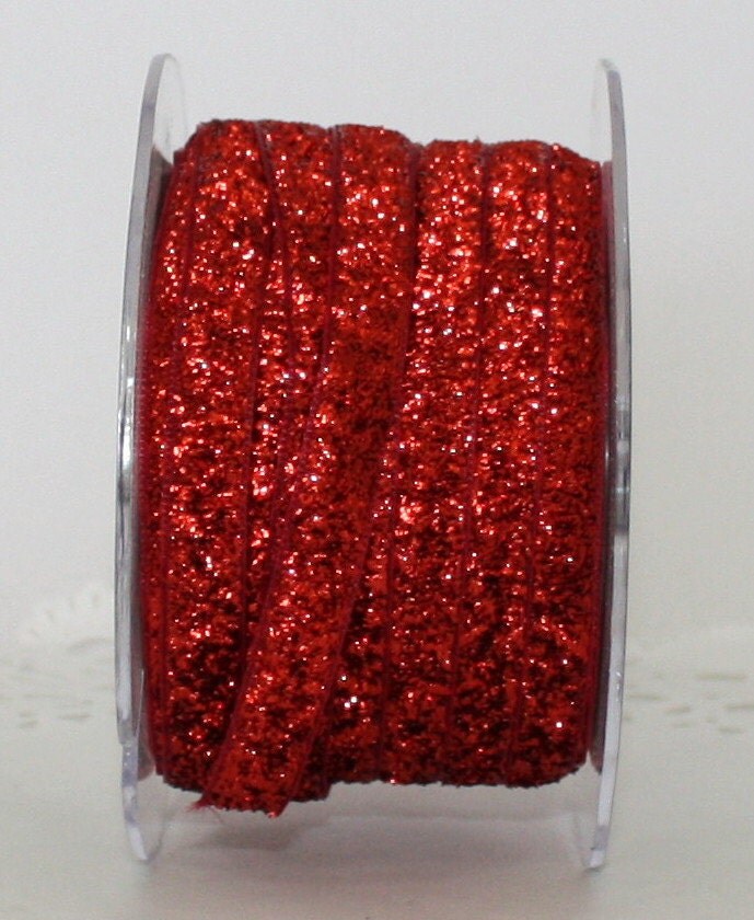 Red Glitter Ribbon 3/8 wide by the yard Red Glitter