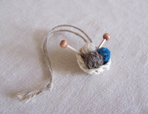 Miniature Knit Basket Ornament Yarn & Knitting Needles