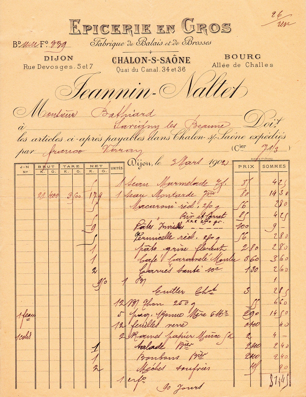 Grocery store invoice HANDWRITTEN French by simplyfrenchvintage