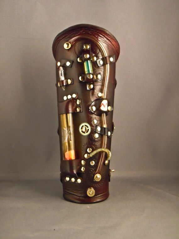 Steampunk leather bracer - Chronos