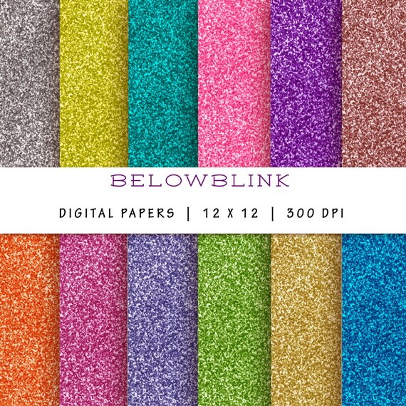 Glitter Digital Paper Pack Scrapbook Papers 12 jpg files 12
