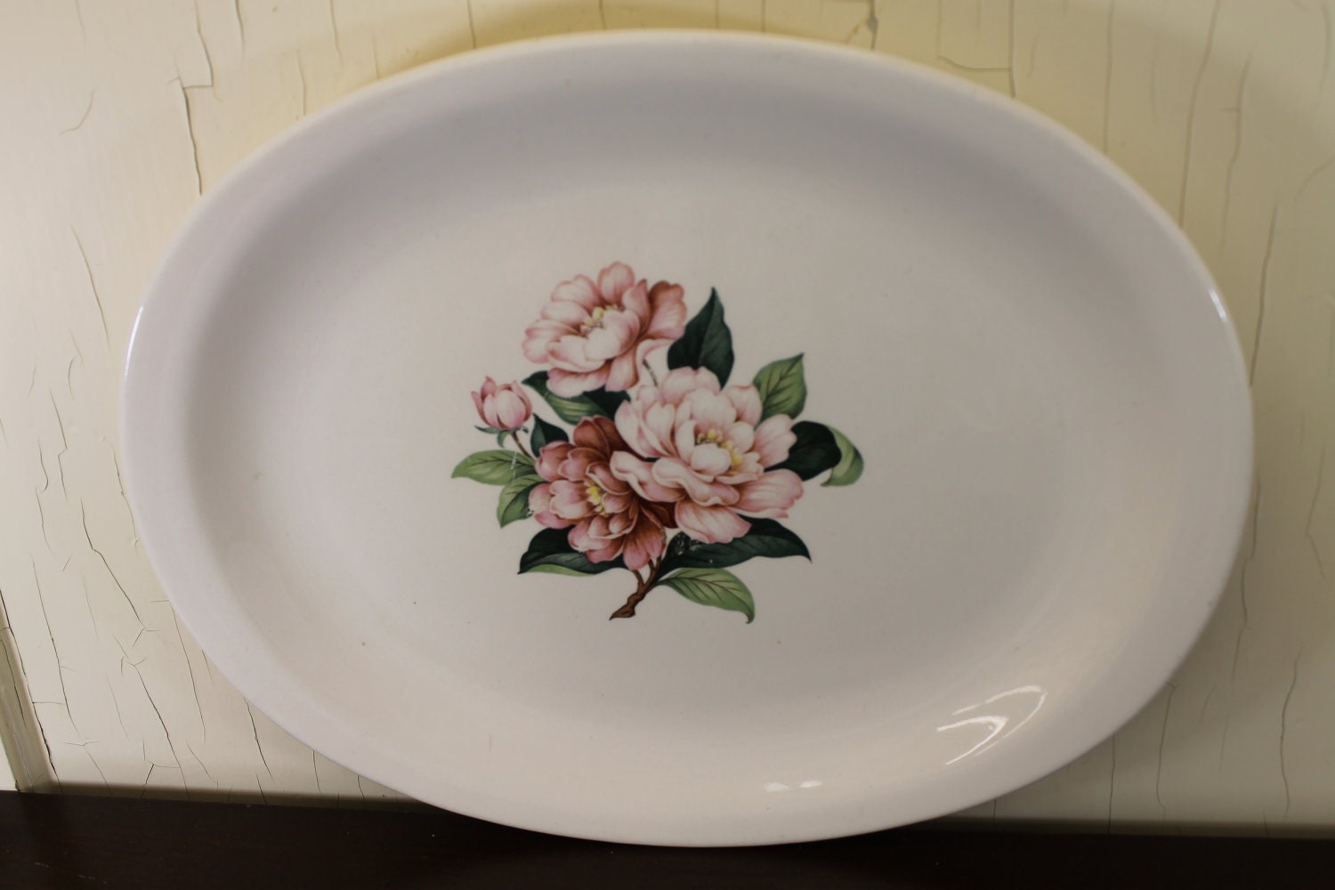 Vintage Harkerware USA Serving Platter w/Pink Flower Detail (E1869 ...