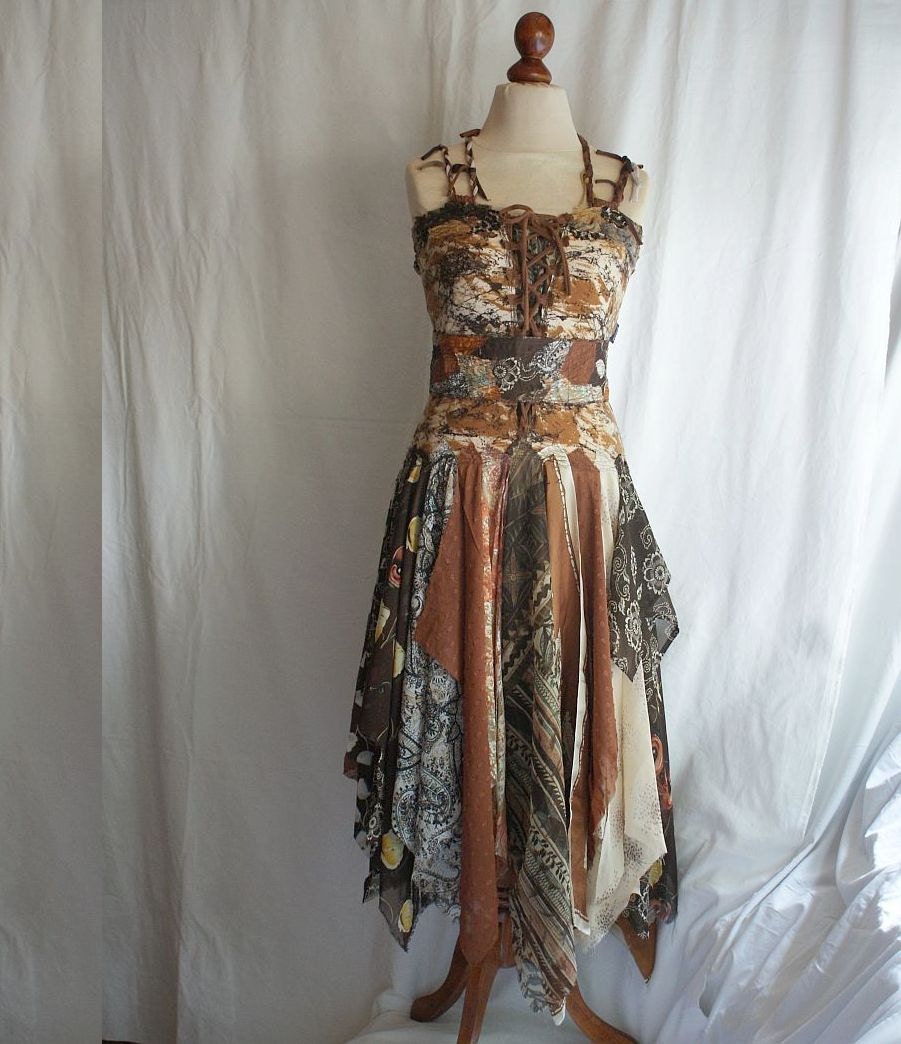 Romantic Tattered Bridesmaid Dress in Browns Upcycled by cutrag