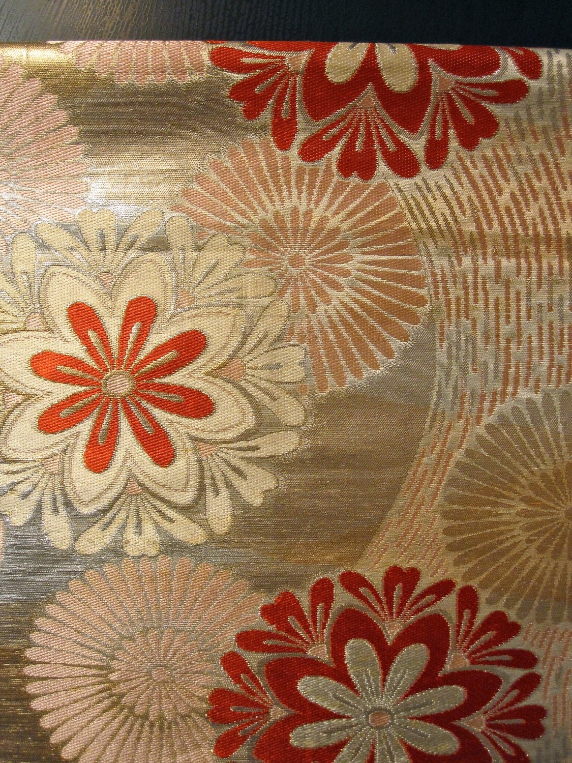 Vintage Japanese Silk Obi Fabric Silver/Gold Urushi w/