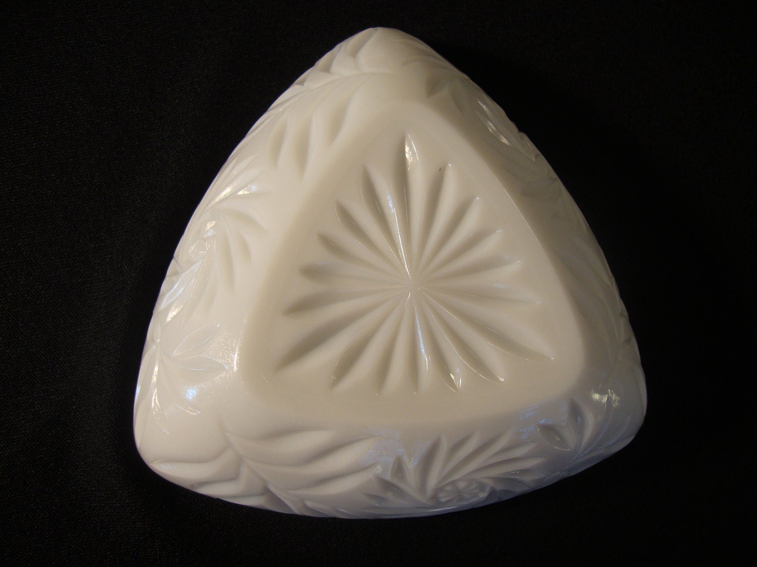 Vintage white milk glass cut glass bowl triangle triangular candy nut ...