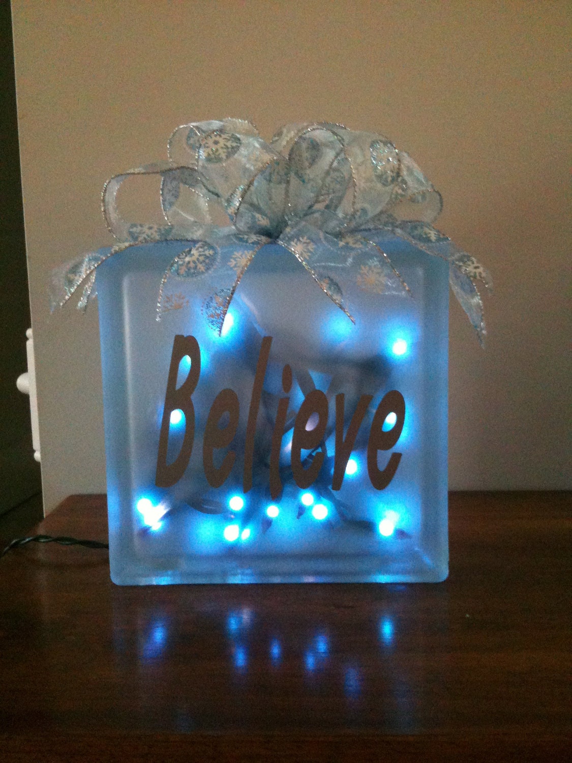 Items similar to Holiday Lighted Glass Block on Etsy