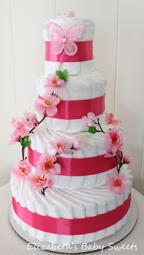 Cherry Blossom girl diaper cake