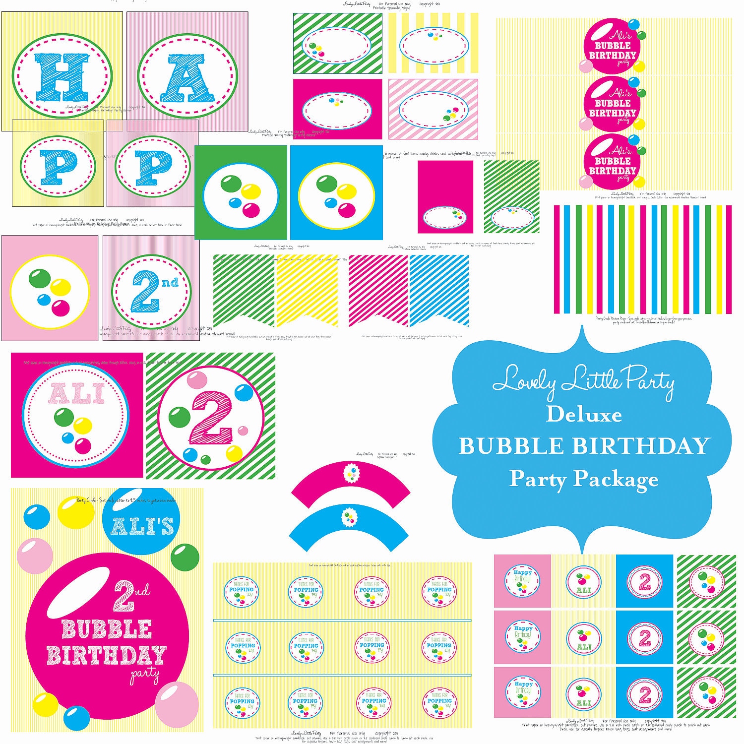 Personalized Printable Bubble Birthday Package LOVELY