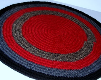 Crochet Rag Rug, Handmade Area Rug or Pet Bed Round in Shades of Red ...