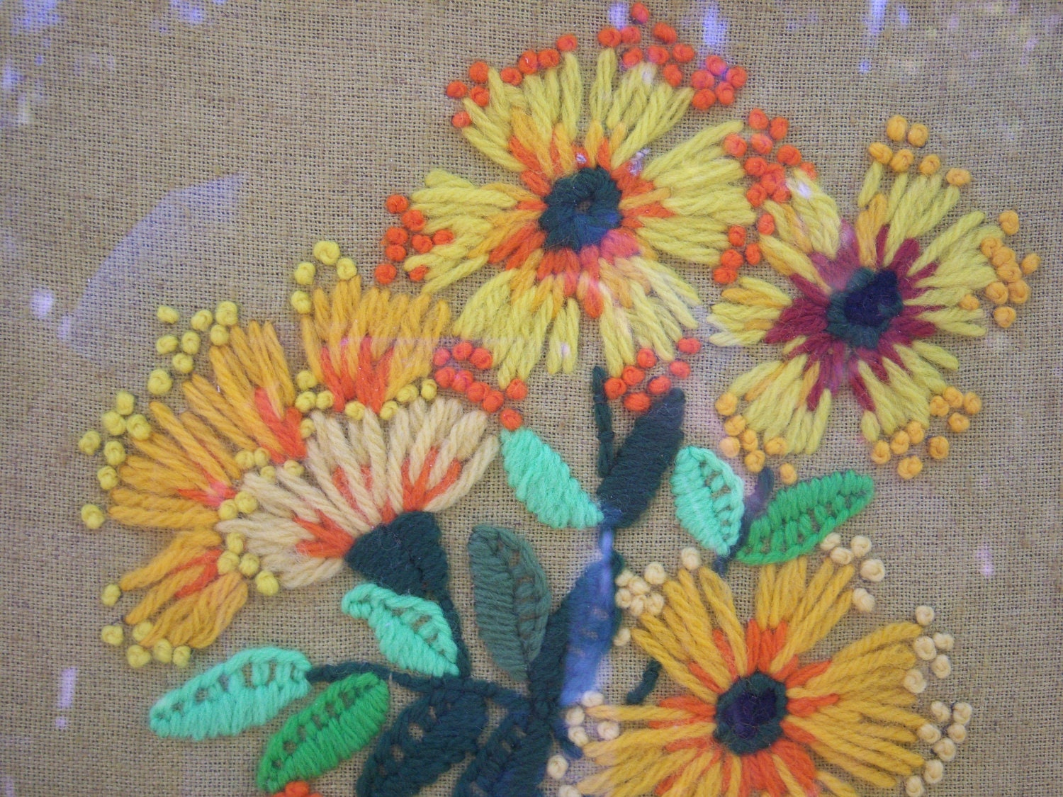 Vintage floral crewel embroidery