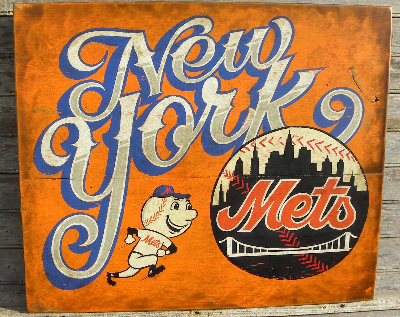 New York METS baseball Sign original handmade faux