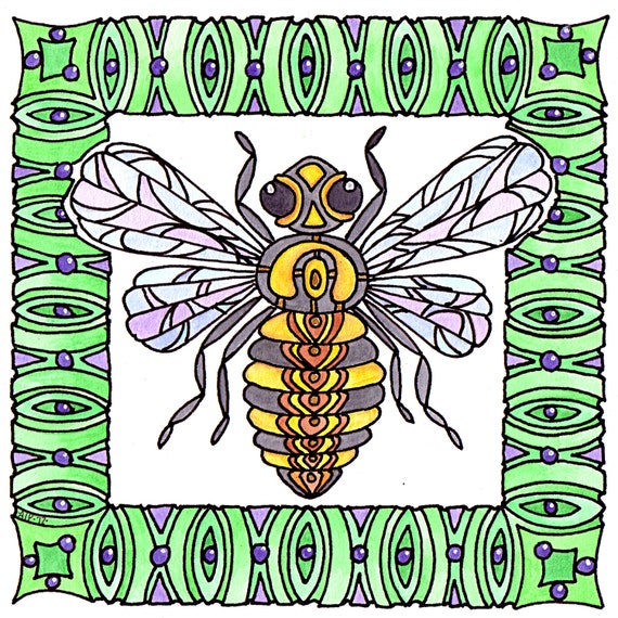 Items similar to Bee Original Drawing Watercolour Whimsical Abstract ...
