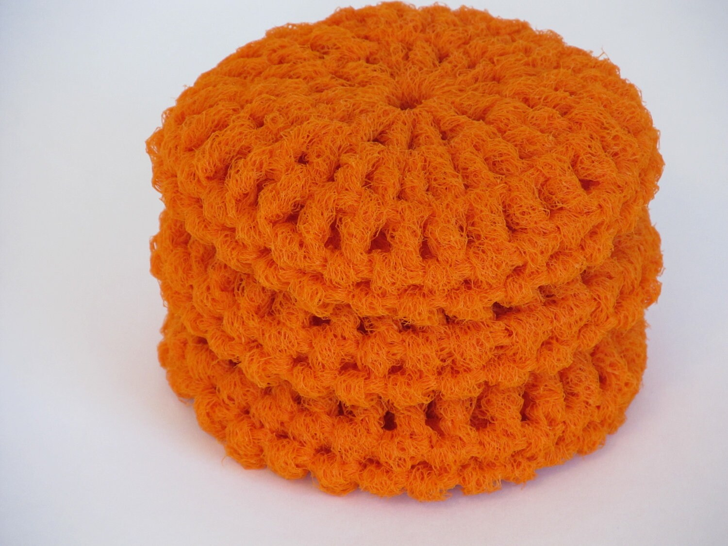 Dish Scrubbies Made Of Orange Nylon Netting