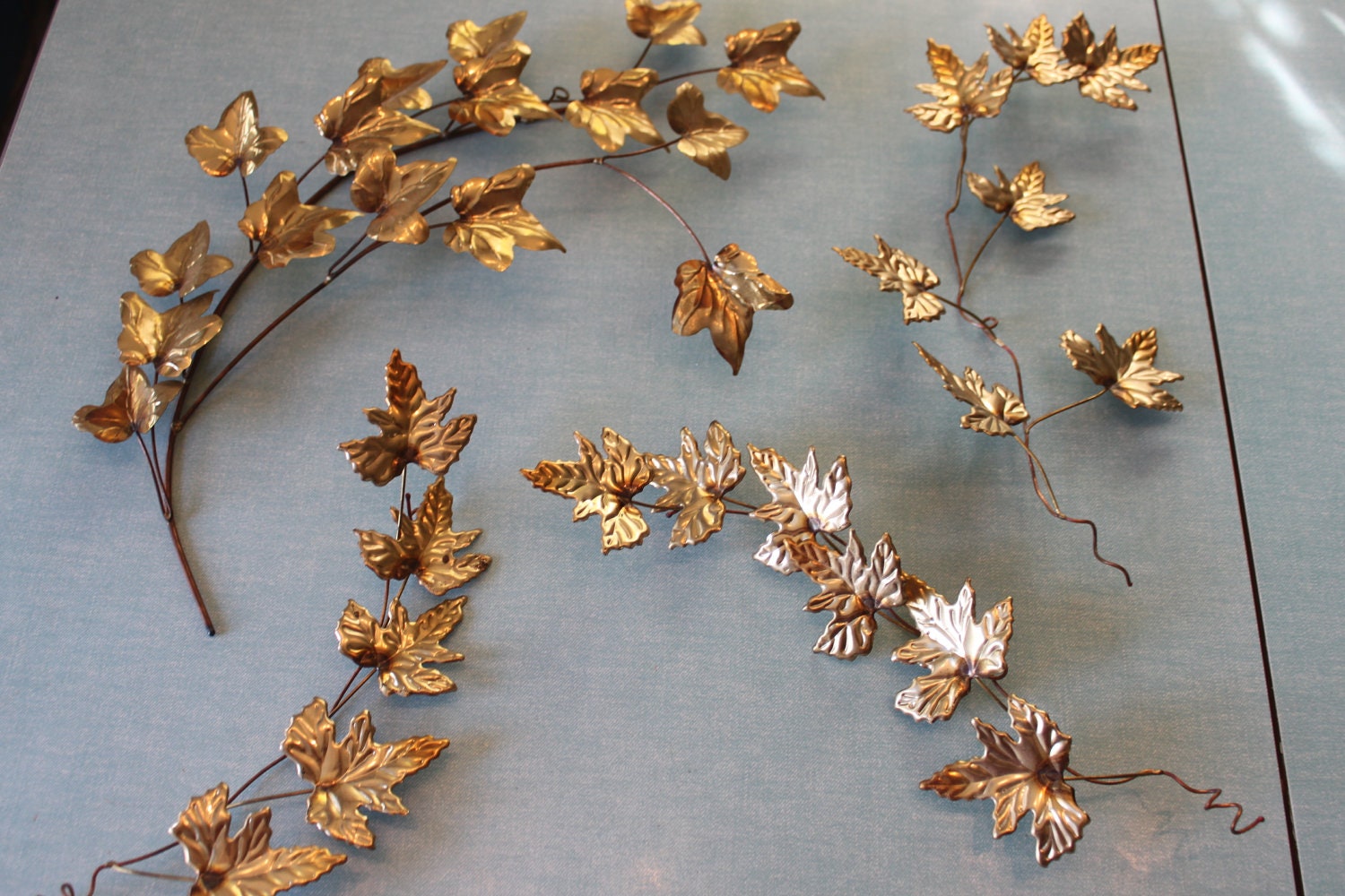 Vintage metal Ivy and Grapevine Leaves 4 pieces of gold metal