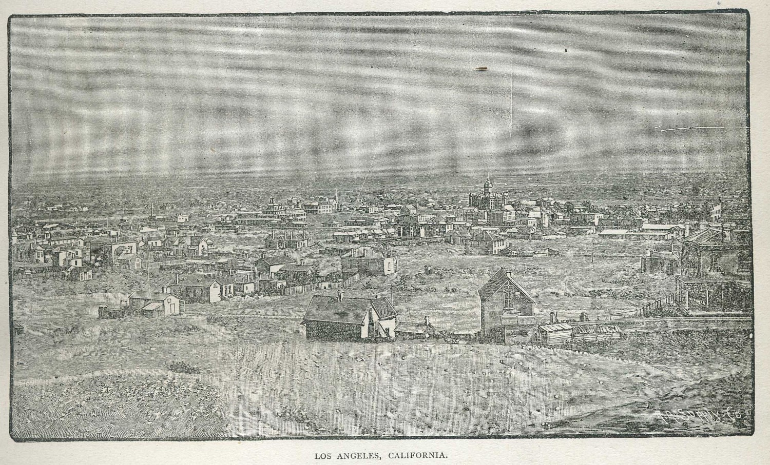 1899 LOS ANGELES Antique Print Early Town View by plaindealing