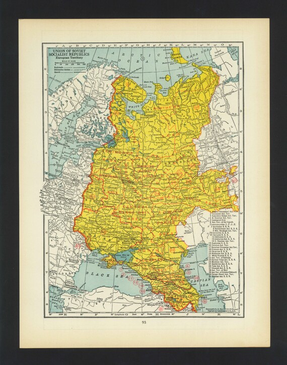 Vintage Map Soviet Union via Original 1938