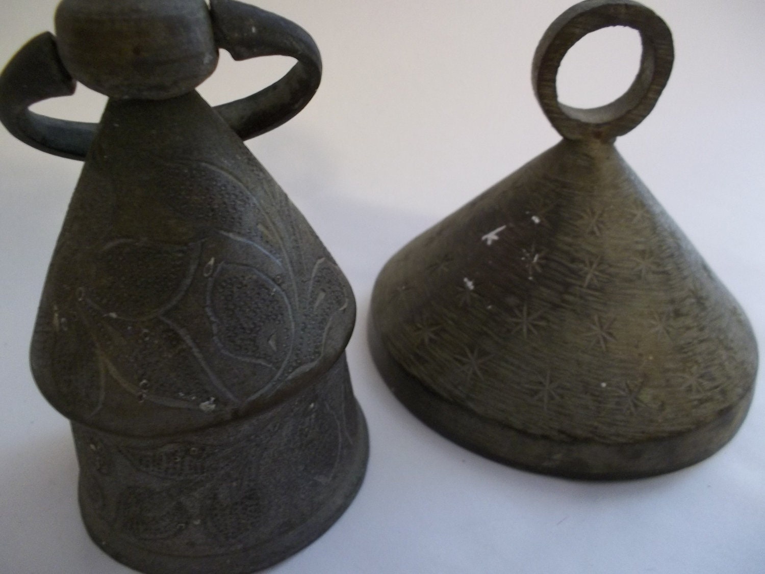 OLD INDIA Brass BELLs/ Marked & Numbered Vintage Hand Bells/