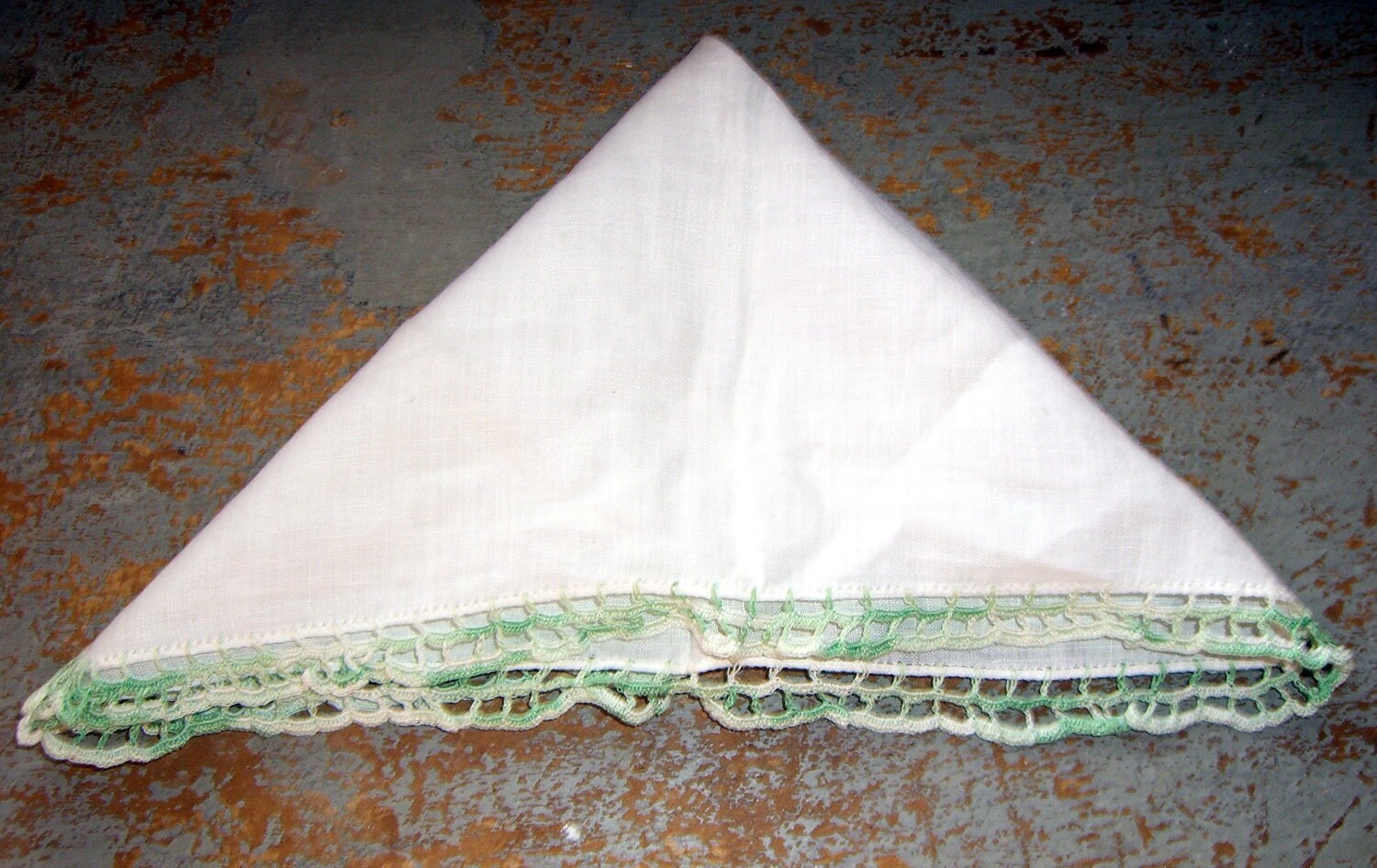 Vintage Handkerchief, Green, White, Crochet, Ladies Hanky, Pocket ...