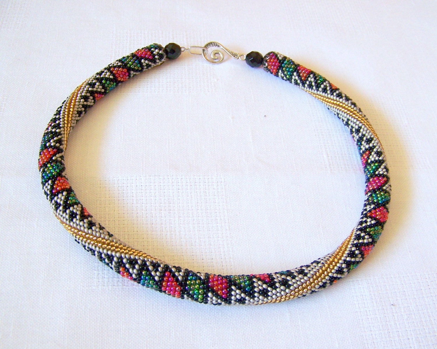 Beaded crochet rope necklace geometric pattern Beaded by lutita