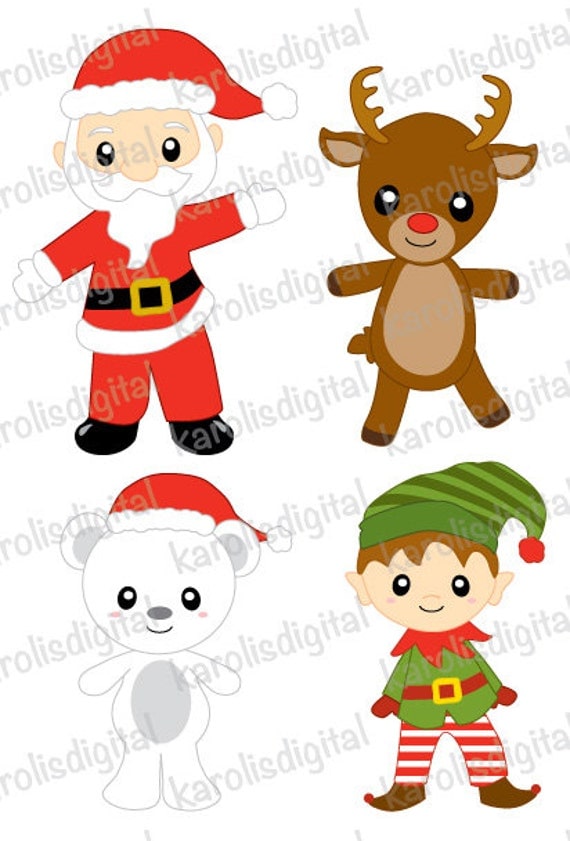 Christmas Santa and friends clip art set by karolisdigital on Etsy
