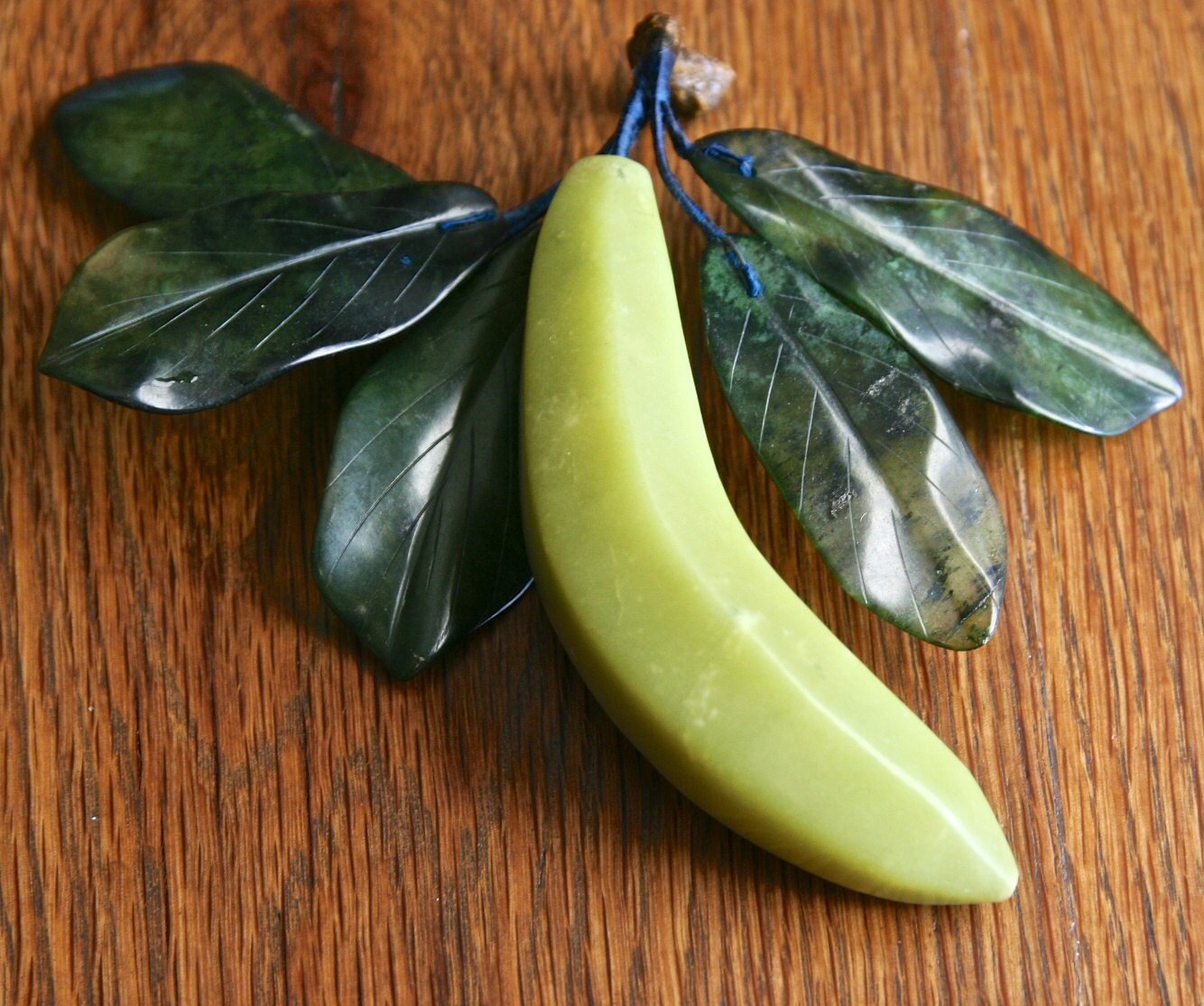 Pristine vintage hand carved jade banana fruit table ornament