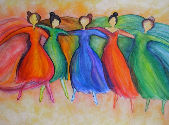 Colorful Dancers Art Print / Several Size Options / Five