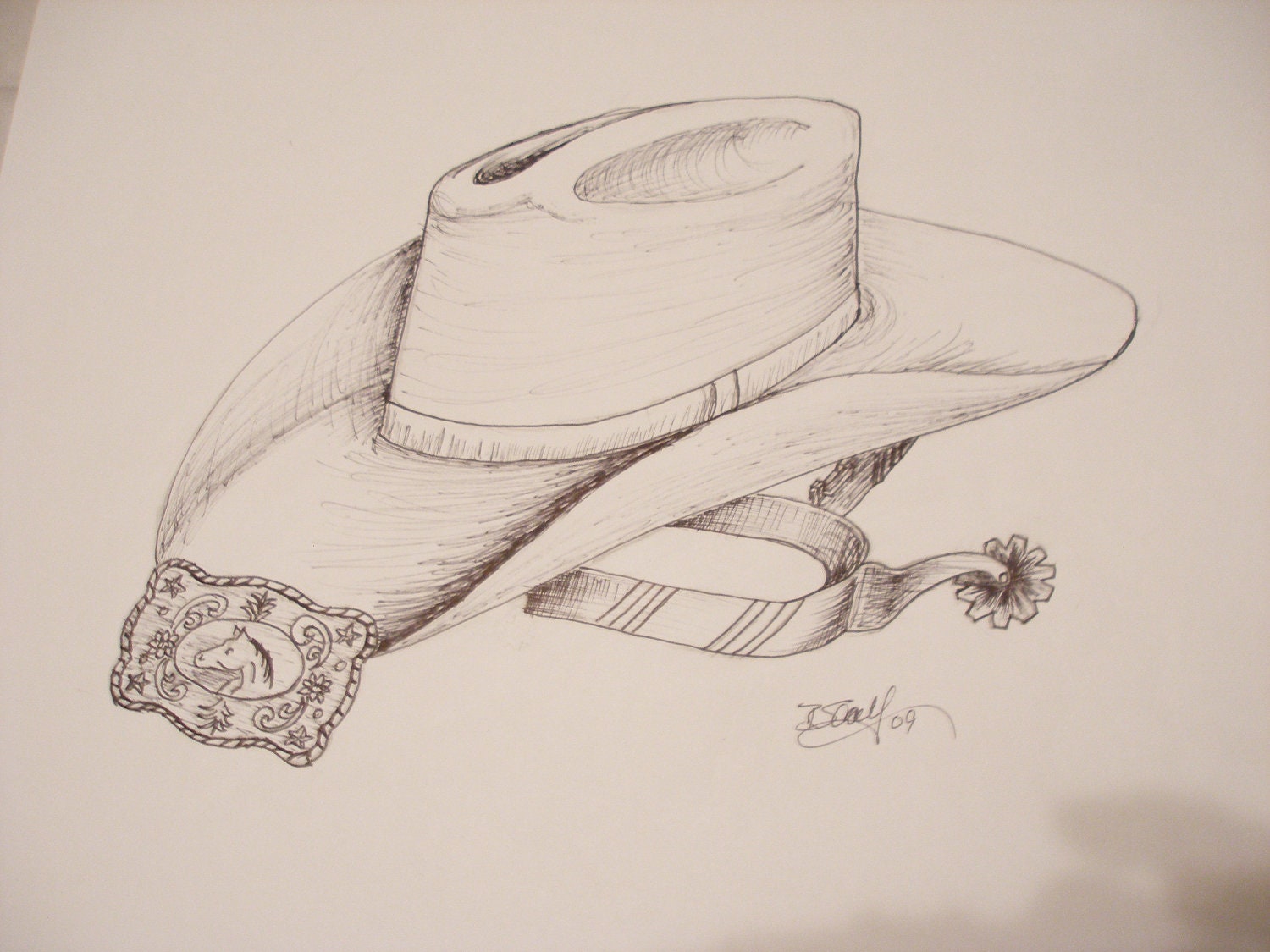 Print of Pin and Ink Drawing of Cowboy hat and Accesories