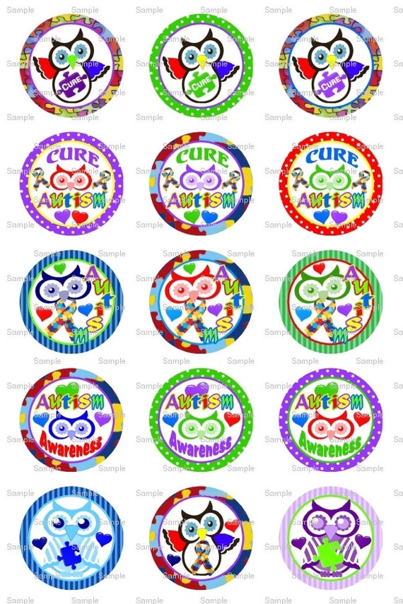 Autism Owl Awareness Bottle Cap Images 4x6 Bottlecap Collage