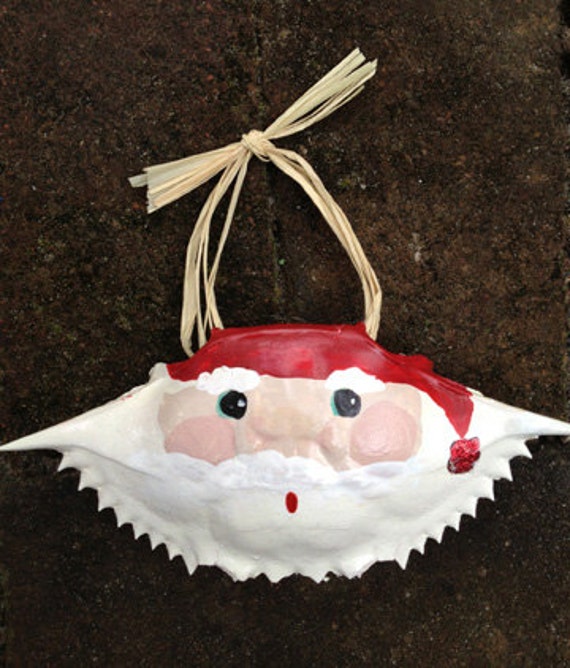 Hand painted santa claus crab shell ornament. by SeaIslandArtworks